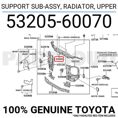 5320560070 Genuine Toyota SUPPORT SUB-ASSY, RADIATOR, UPPER 53205-60070 ...