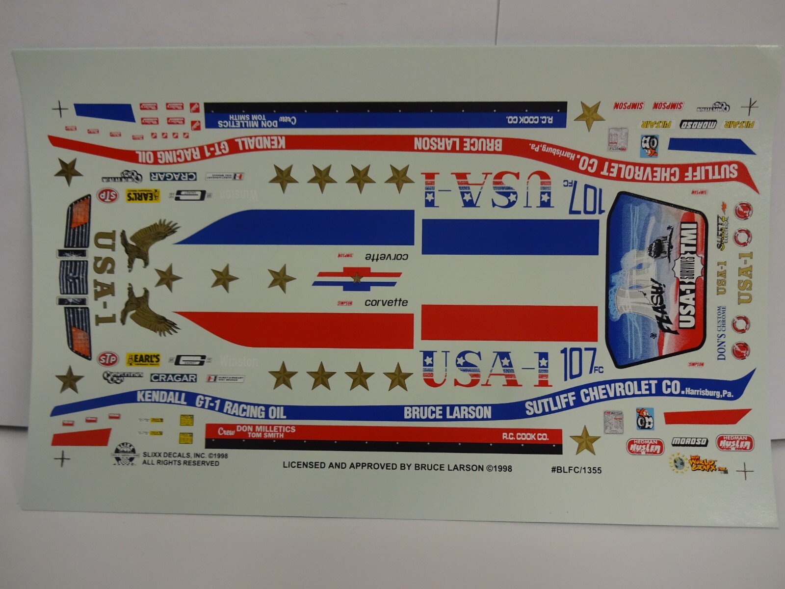 Slixx Drag Racing Decals #1355 Bruce Larson USA-1 Corvette F/C NHRA New ...