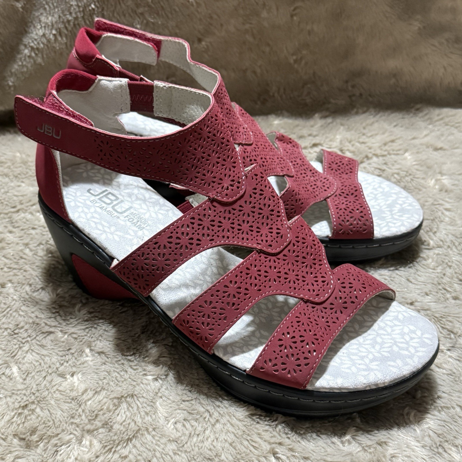 JBU by Jambu Bianca Red Vegan Wedge Sandals Comfort G… - Gem