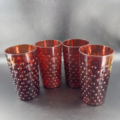 Vintage Ruby Red Bubble Glass Hobnail Flashed Color Drinking Tumbler ...