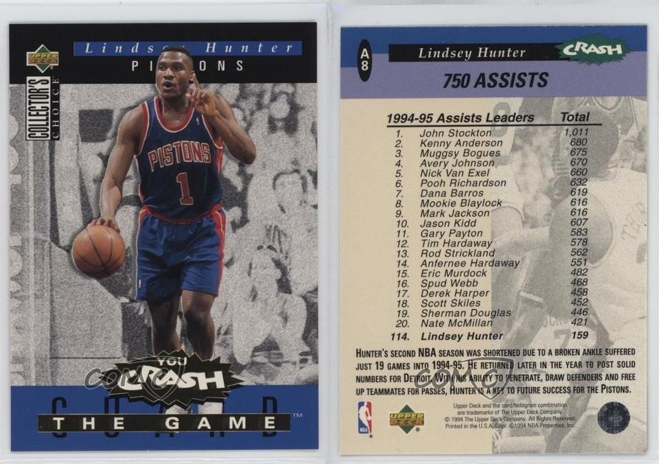 1994-95 Upper Deck Collector's Choice Assists Silver Lindsey Hunter #A8 ...