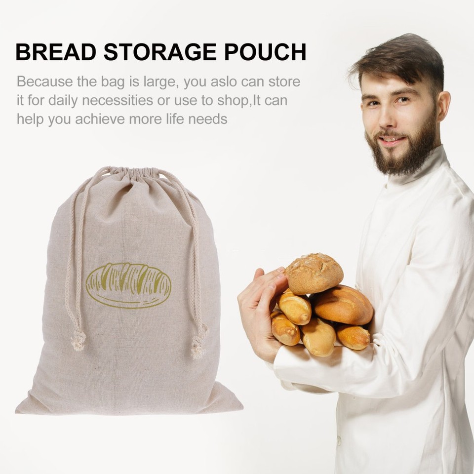 1Pc Linen Bread Pouch Unbleached Bread Bag Loaf Bag Drawstring Pouch ...