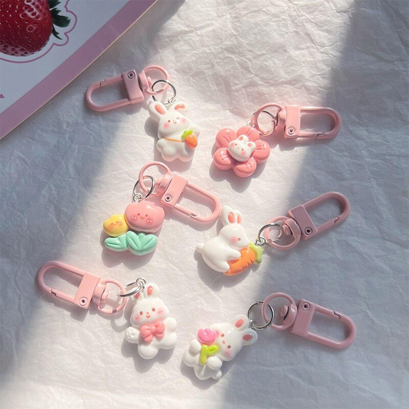 Lovely Flower Tie Radish Rabbit Keychain Ins Sweet Girl Heart Schoolbag ...
