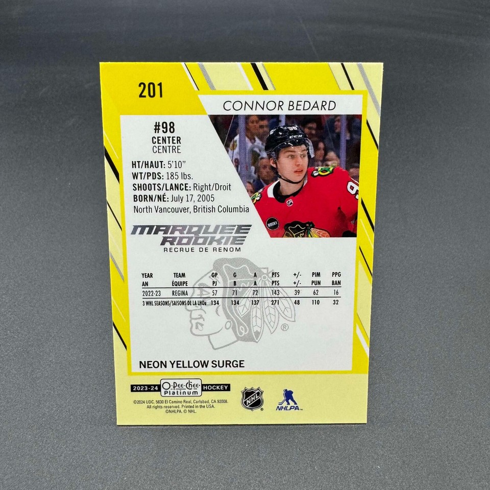 2023-24 OPC Platinum - Connor Bedard (RC) - Marquee Rookies - Neon ...