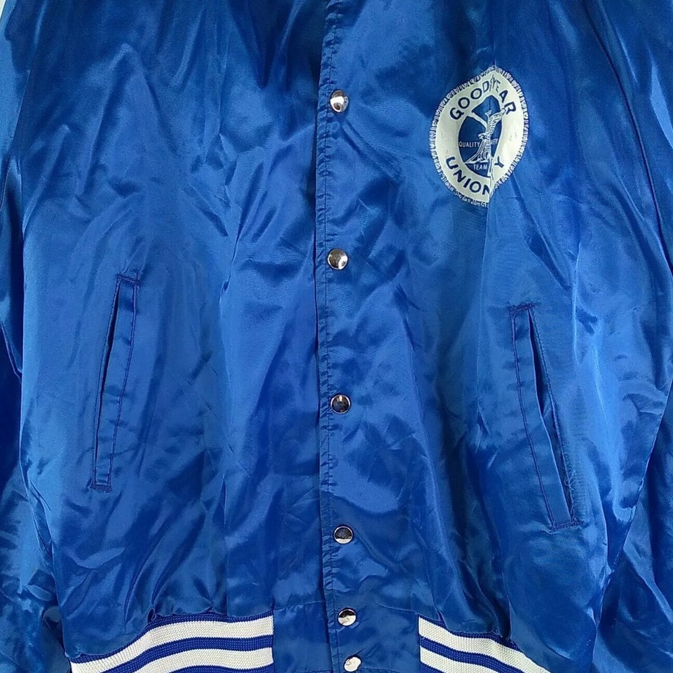 Vintage Bike Mens L Blue Goodyear Union City Snap Front Satin Lined ...