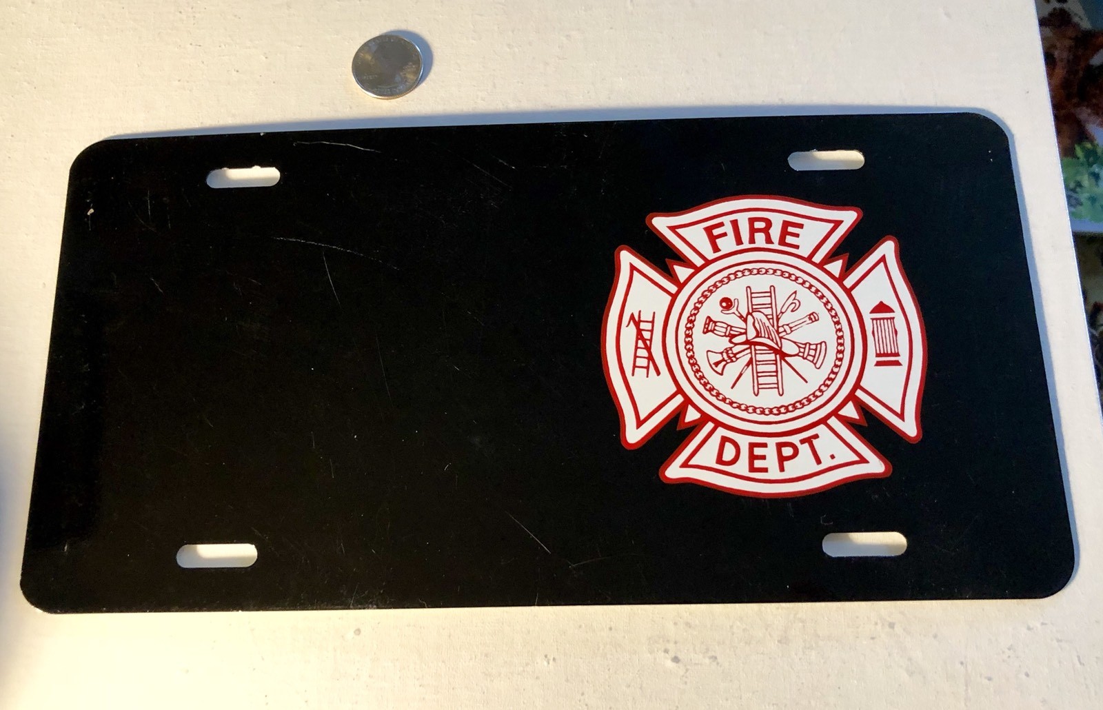Black Fire Dept. License Plate With Red Emblem | eBay