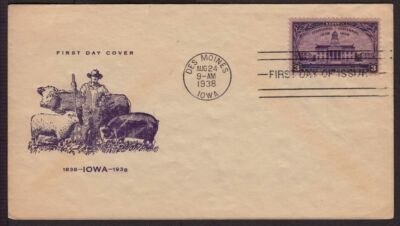 1938 IOWA centennial 100 years Sc 838-41 FDC with Bronesky cachet CV ...