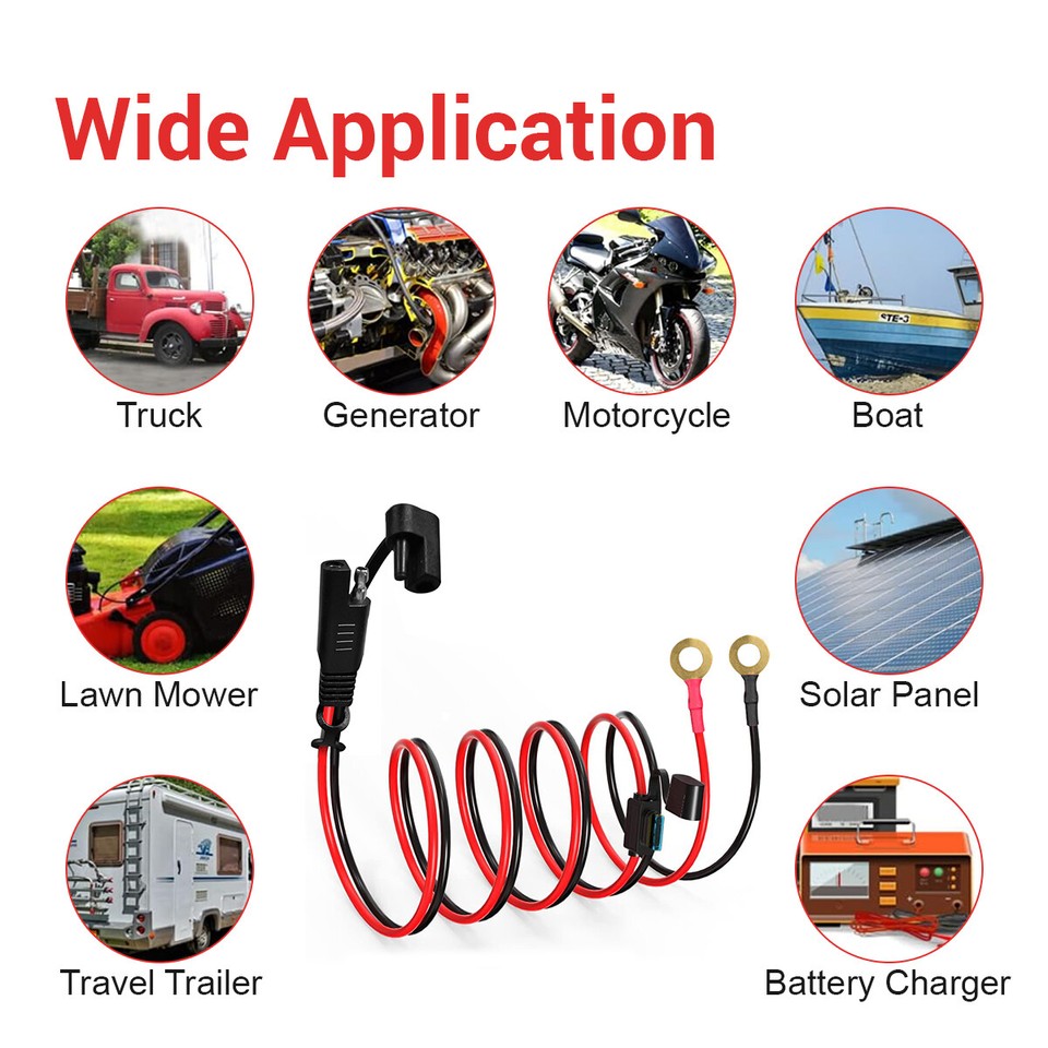 14AWG Battery Cable Tender Terminal Ring Sae Connector Harness ...