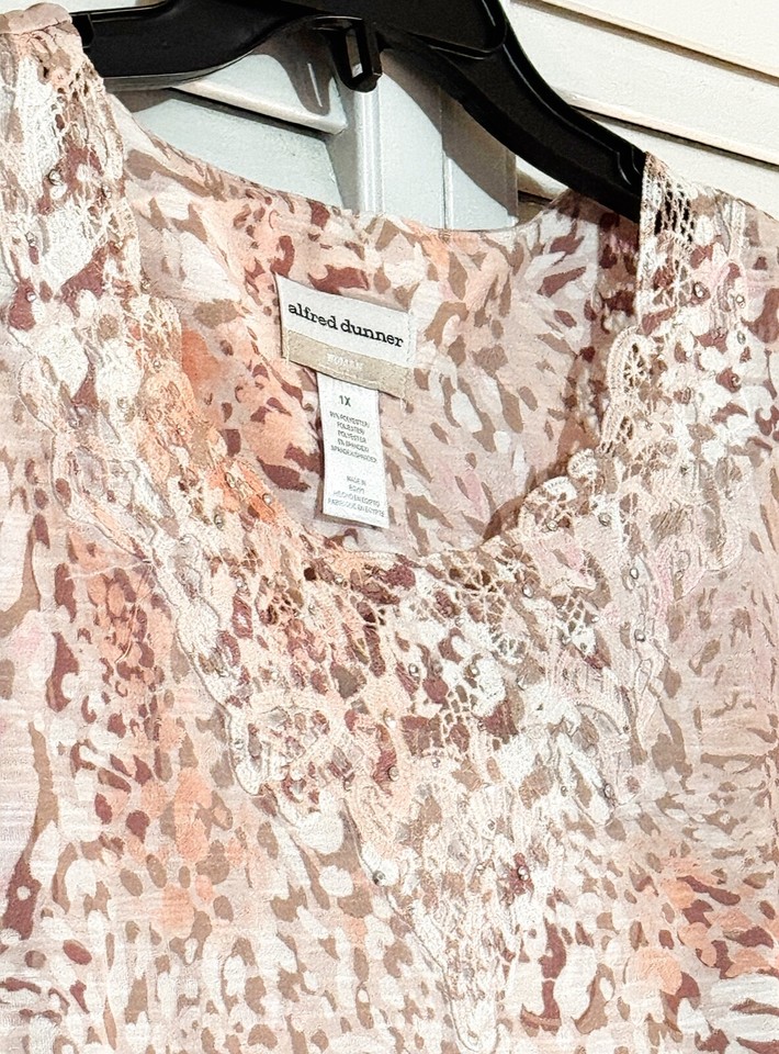 Alfred Dunner Top Blouse - Size 1X - Tan, white, coral with ...