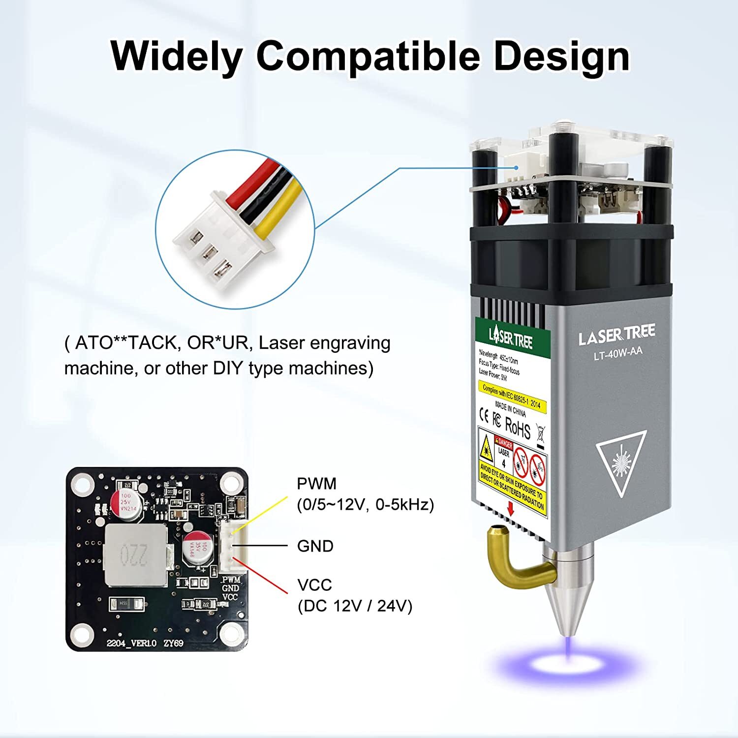 LASER TREE 40W Laser Module Head 450nm Focusable for Cutter Engraving ...