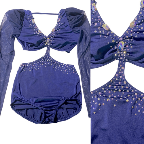 Kelle dance solo costume navy blue poet leotard skirt 2 piece MA-Medium ...