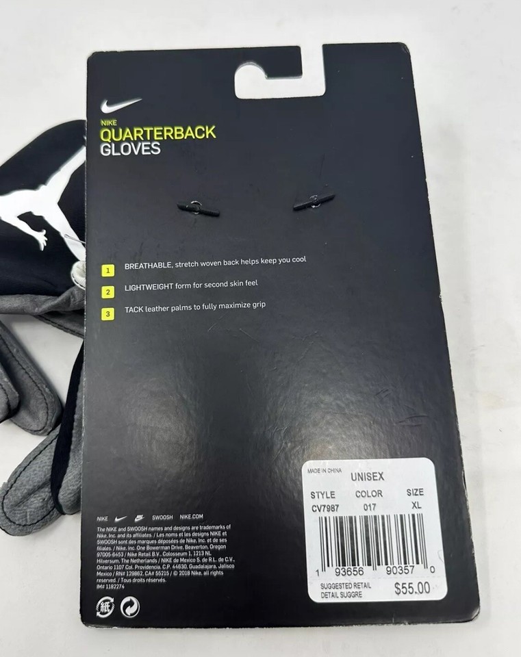 NEW NIKE JORDAN QUARTERBACK GLOVES PLAYER ISSUE BLACK GREY WHITE CV7987 ...
