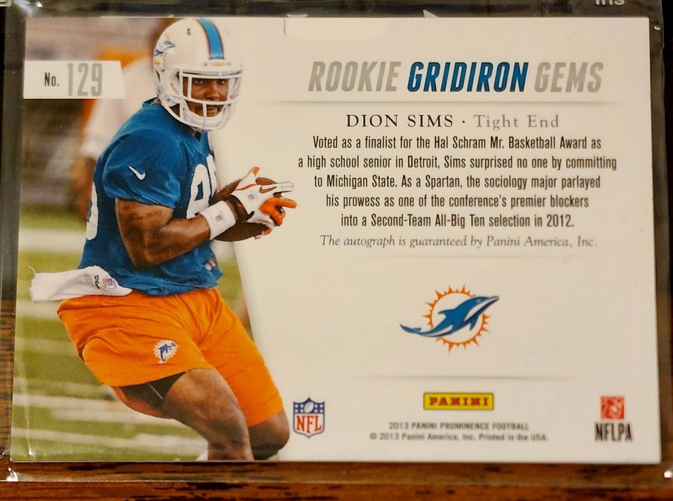 2013 Panini Prominence Rookie Gridiron Gems Autograph #129 Dion Sims ...