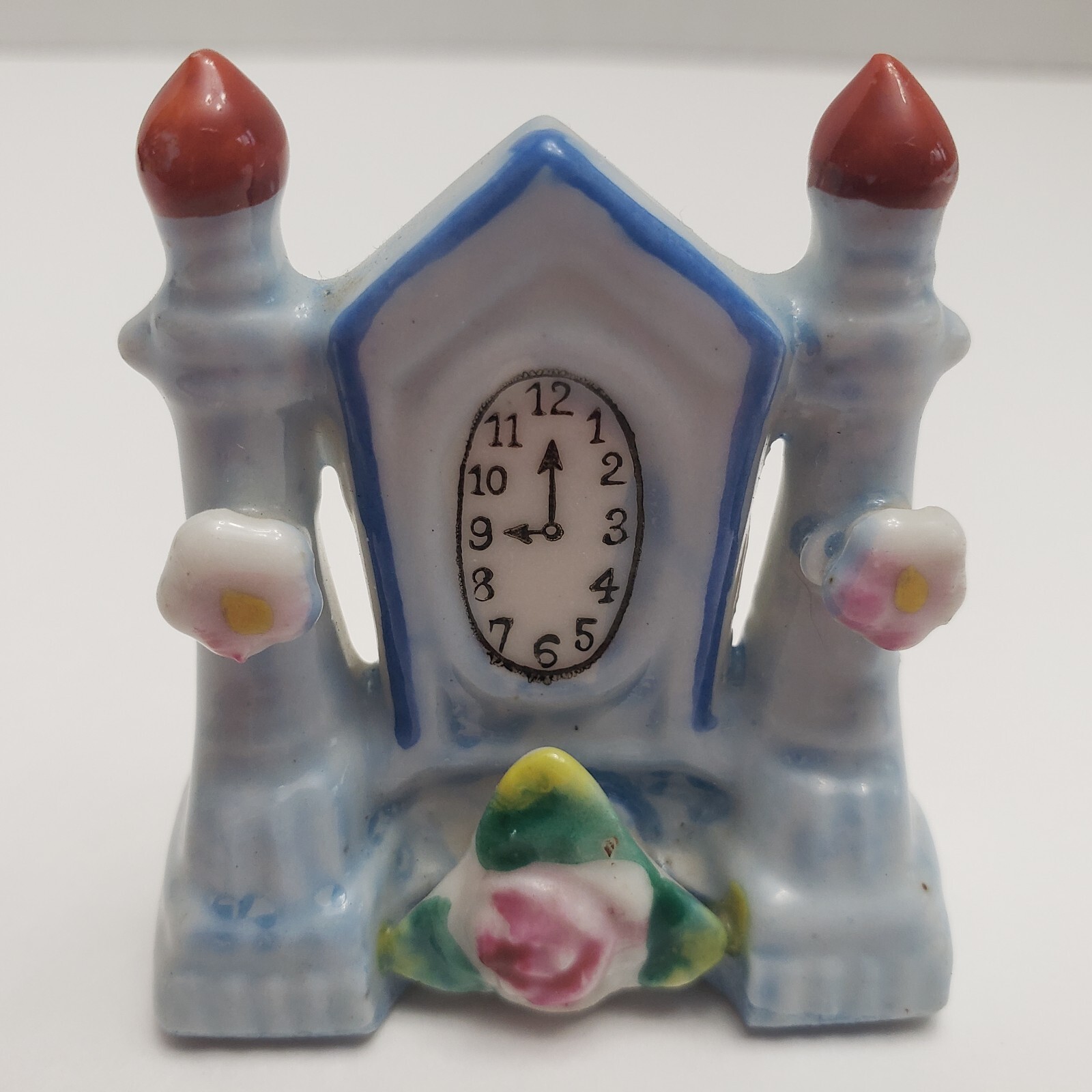 H.Kato Vintage Miniature Mantle Clock Figurine Occupied Japan Blue ...