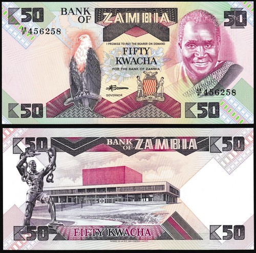 Zambia 50 kwacha 1986-1988 Fish Eagle Bird President Kaunda P28 Prefix ...