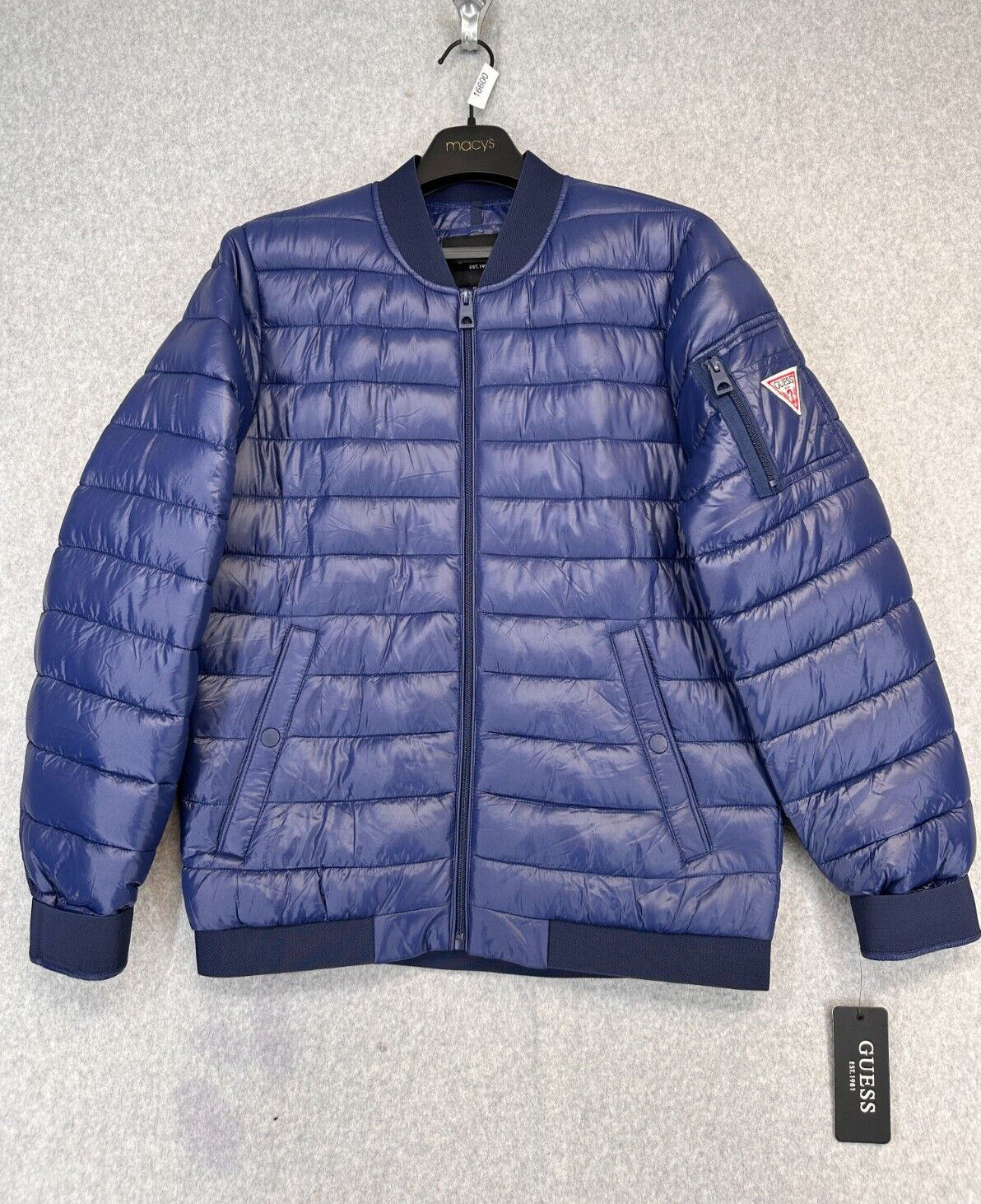 GUESS Bomber Jacket Quilted Packable Water Resistant Navy Blue Small NWT