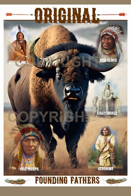 Original Founding Fathers Native Indian Chief Art All Metal Tin Sign up ...