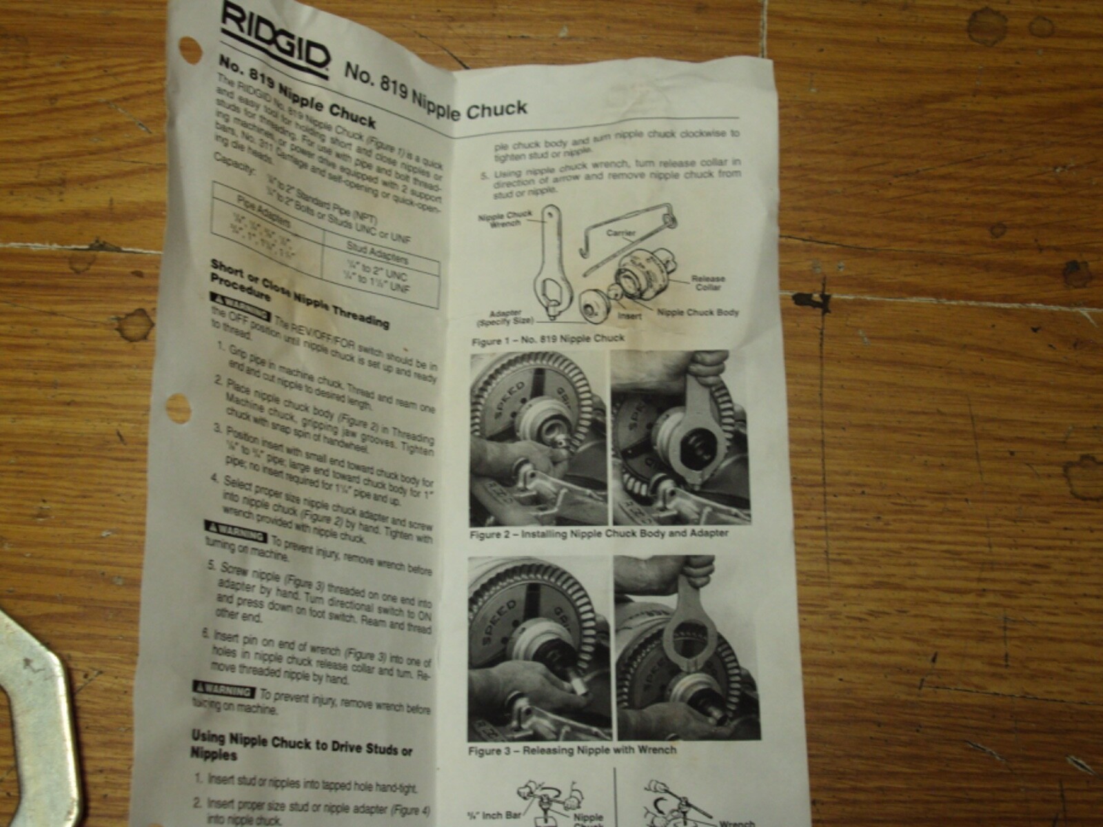 RIDGID 819 51005 Nipple Chuck 1/2"-2" RIDGID 300 535 700 1822 1224 Pipe ...