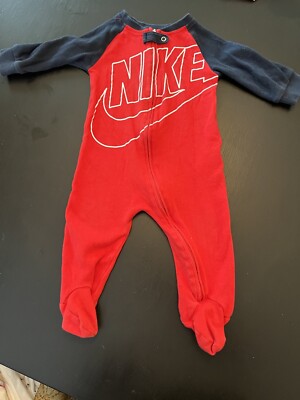 Nike Baby Boy size 9 Month 9M Zip Sleeper Nike Logo Footed Pajama ...