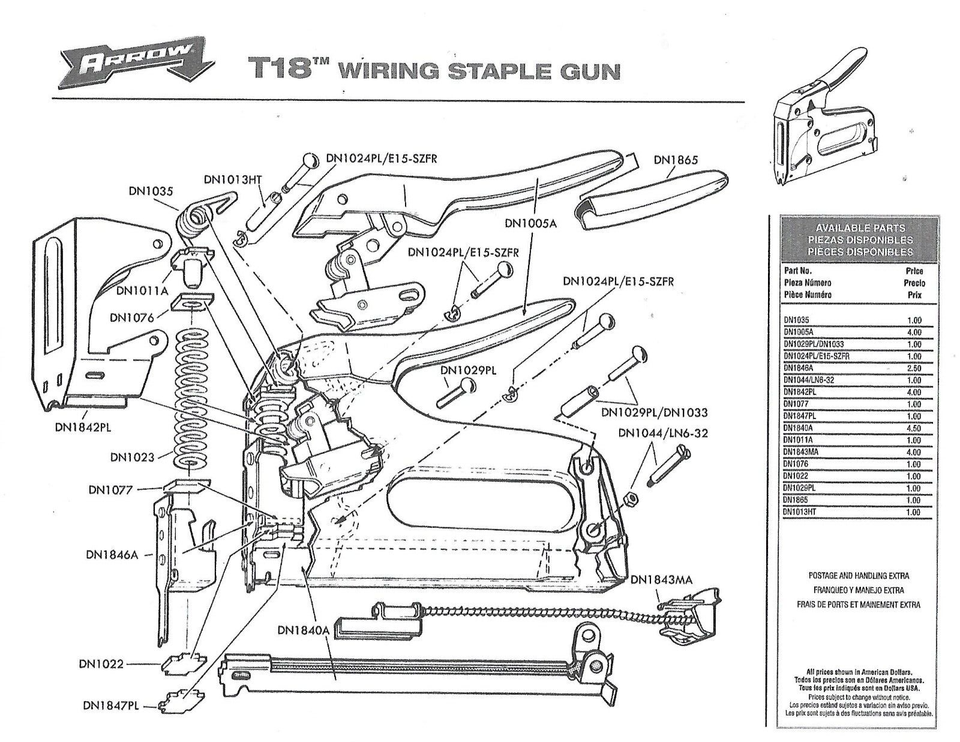 ARROW T18 Wiring Staple Gun Parts -Channel / Pusher Assy. You Choose By ...