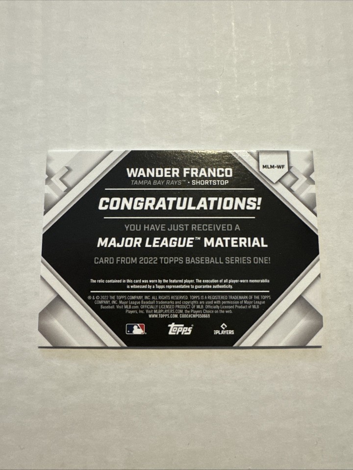 2022 Topps Update Wander Franco Major League Materials Relic Rookie ...
