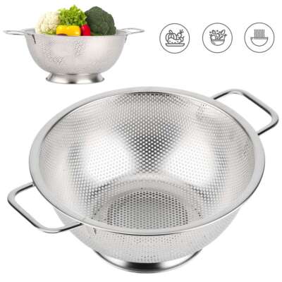 Kitchen Colander Stainless Steel Mesh Strainer Net Baskets 2 Flat Side ...