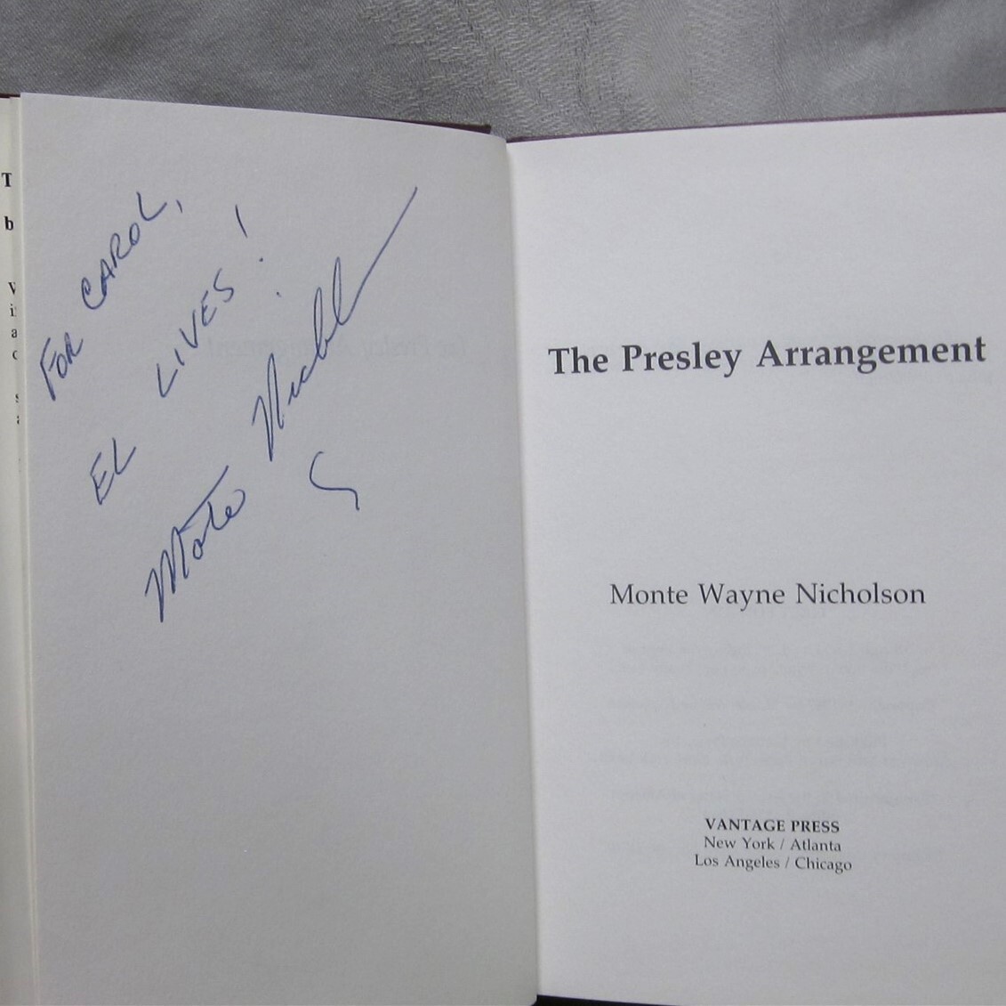 MONTE WAYNE NICHOLSON autograph Presley Arrangement signed book Elvis ...