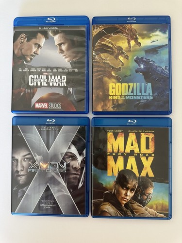Four KICKASS ACTION Blu-Ray Movies Bundle Captain America Mad Max-X-Men ...