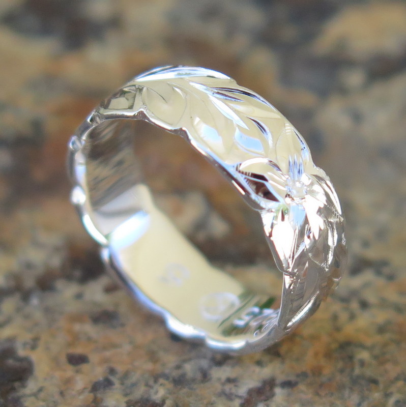 Hawaiian Jewelry Sterling Silver Maile Leaf Cut Out Wedding Ring Band ...