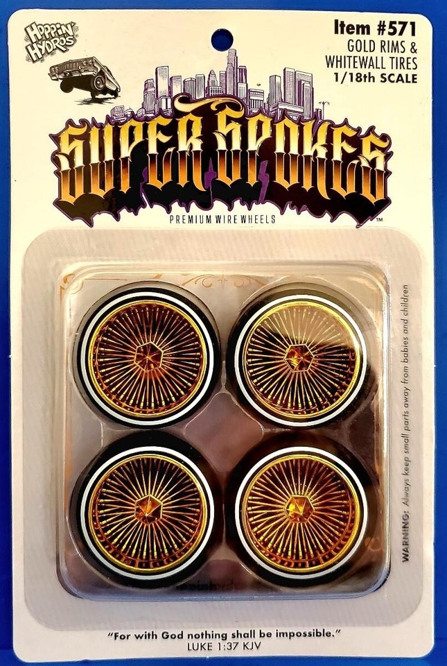 HOPPIN HYDROS! 1/18 SUPER SPOKES GOLD LOWRIDER Rims BULLETS K/O LOW PRO ...