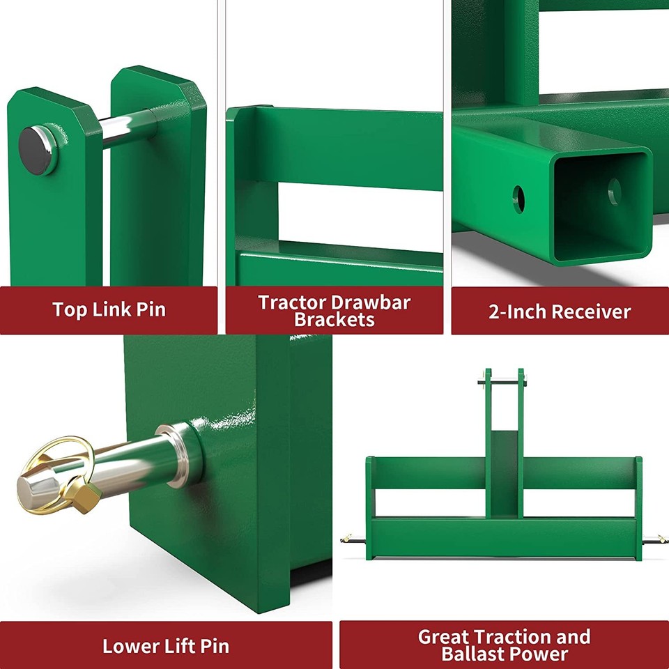 3 Point 2" Receiver Hitch Drawbar for Cat 1 W/Suitcase Weight Brackets ...