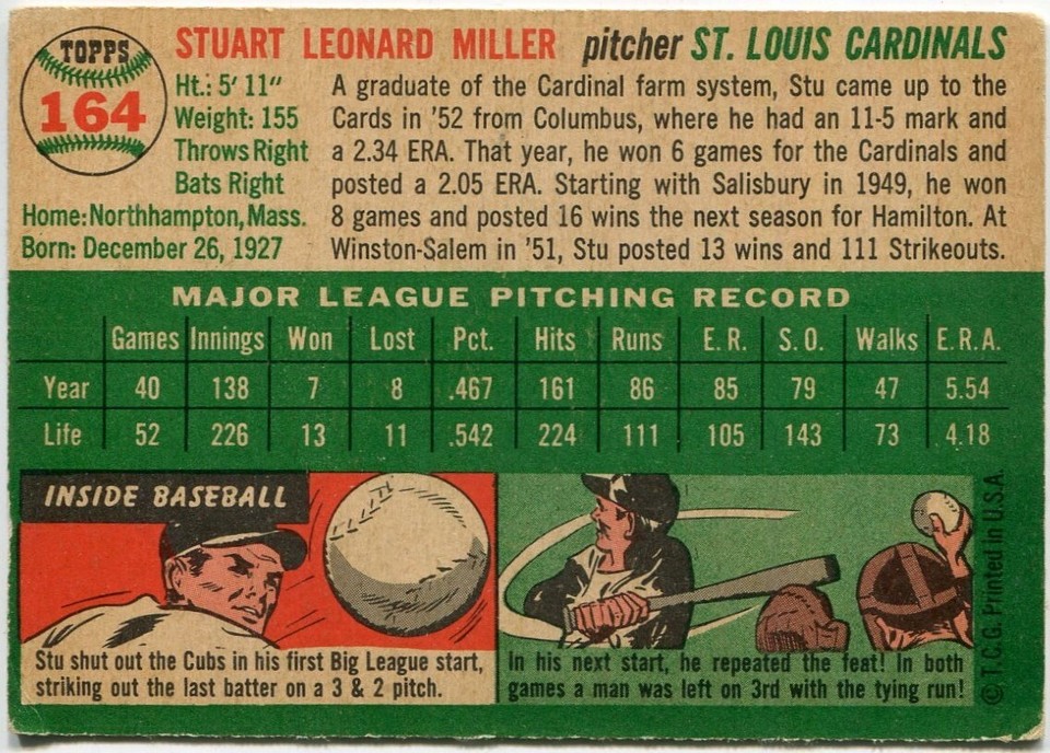 1954 Topps #164 Stu Miller St. Louis Cardinals | eBay