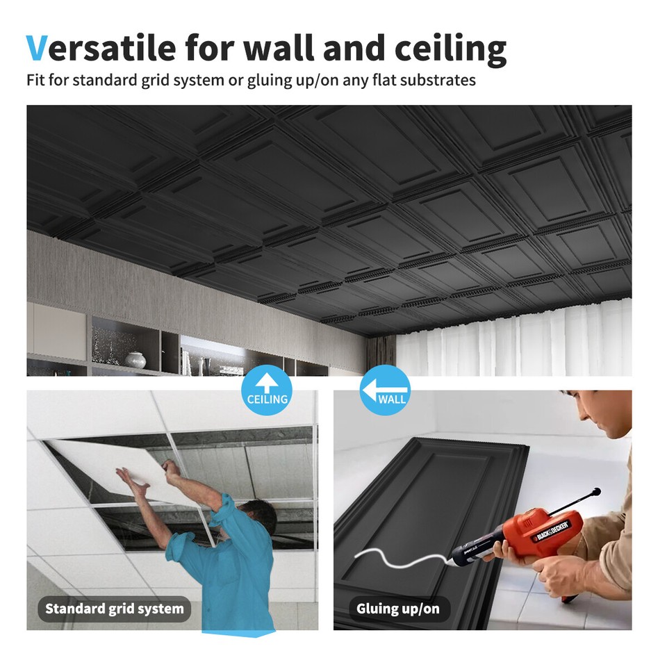 Art3d 12-Pack PVC Drop Ceiling Tiles 24x48in Glue up Waterproof Panels ...