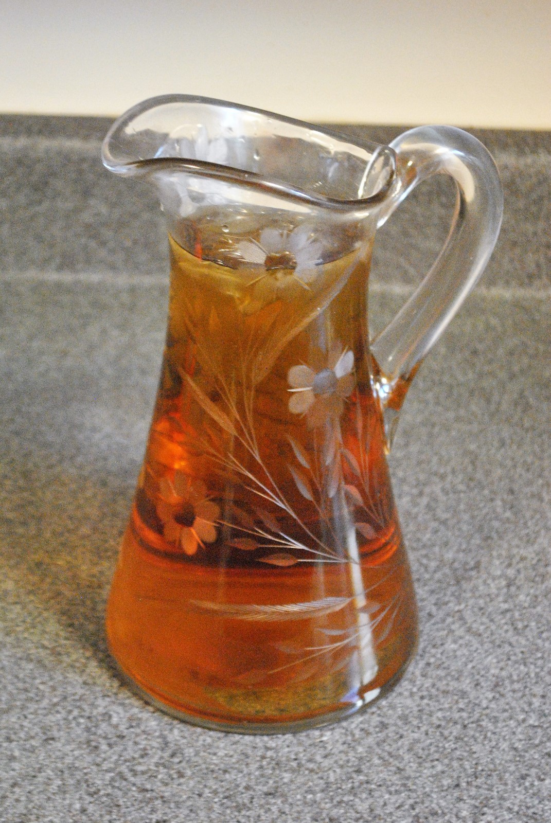 Vintage Clark Crystal Pitcher with Etched Flowers - Signed | eBay