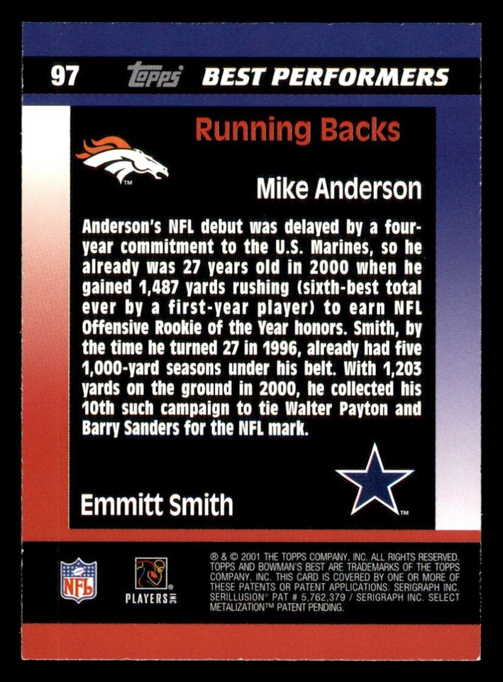 2001 Bowman's Best #97 Mike Anderson / Emmitt Smith | eBay