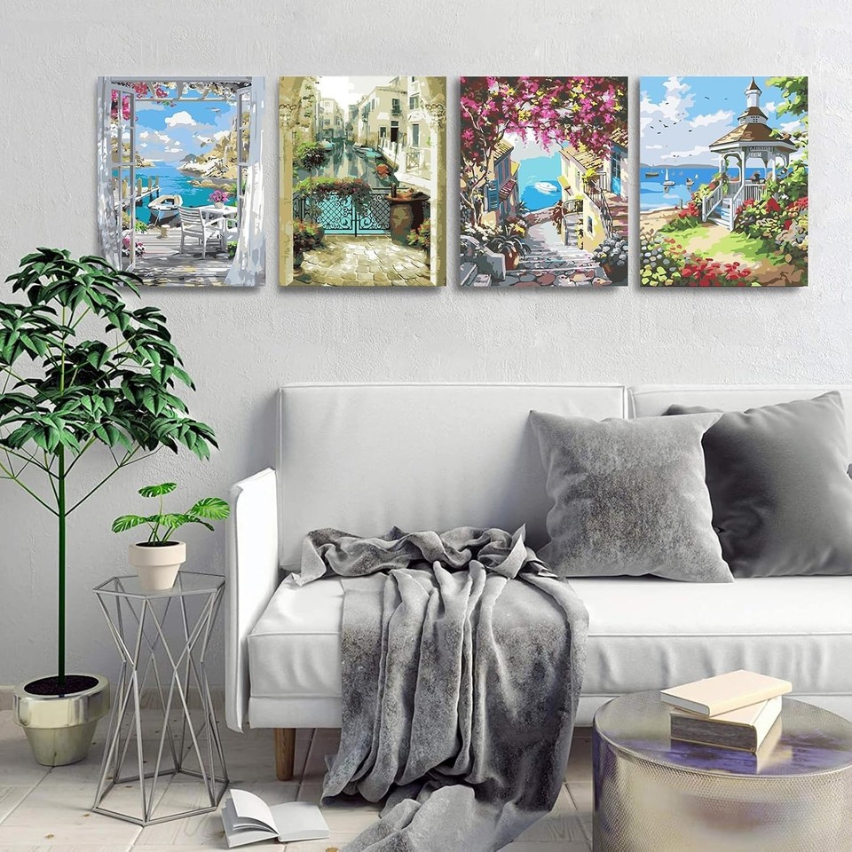 4 Pack Framed Paint by Numbers Kit for Easy DIY Art - Perfect 9x12 Inch Canvas | eBay Australia