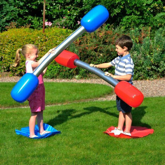 INFLATABLE OUTDOOR GLADIATORS STYLE PUGIL STICKS & MATS GAME SET ...