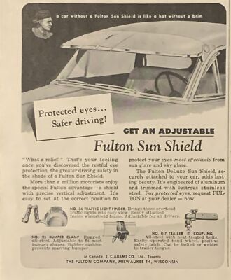 1952 Fulton Sun Shield PRINT AD Deluxe Car Protect Eyes Milwaukee WI ...