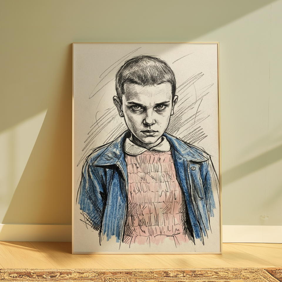 STRANGER THINGS ELEVEN DRAWING PRINT SKETCH 8" x 10" PRINT WALL ART ...