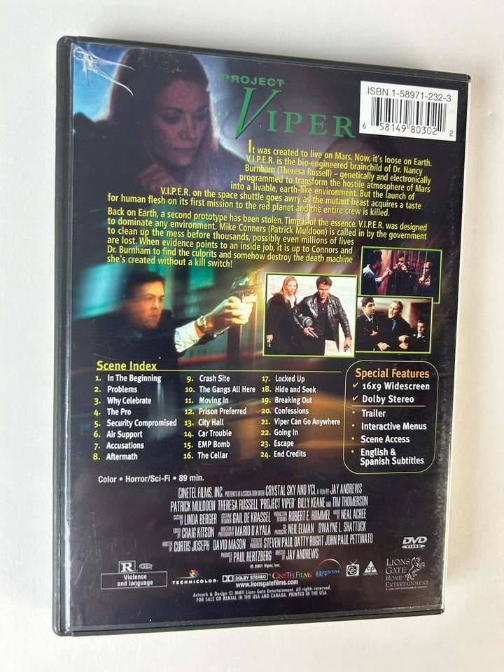 Project Viper DVD 2002 Sci-fi Horror Theresa Russell Patrick Muldoon ...