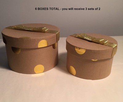 6 BOXES - Small Nesting Round Gift Boxes Lids Kraft Gold Dots - 3 Sets ...