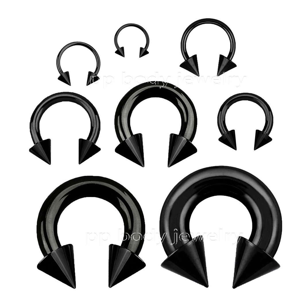 PAIR Black Anodized Steel Spike Horseshoe Circular Barbell Ear & Septum ...