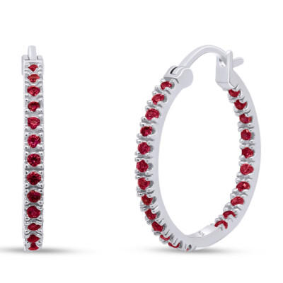 Simulated Ruby Oval Hoop Earrings In Solid Gold Sterling Silver 925 | eBay