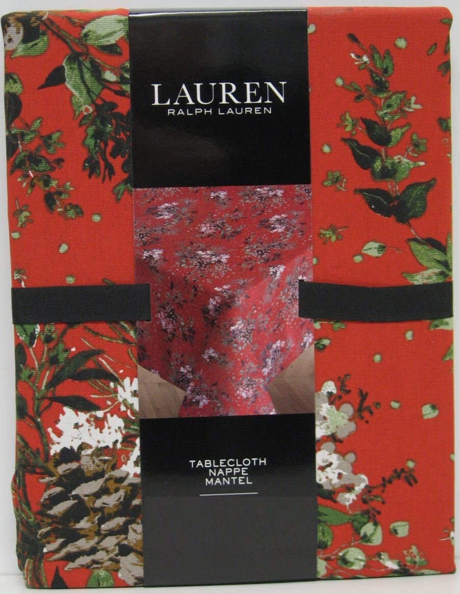 Ralph Lauren Cotton Tablecloth Floral Pinecones Brown White Red Green ...