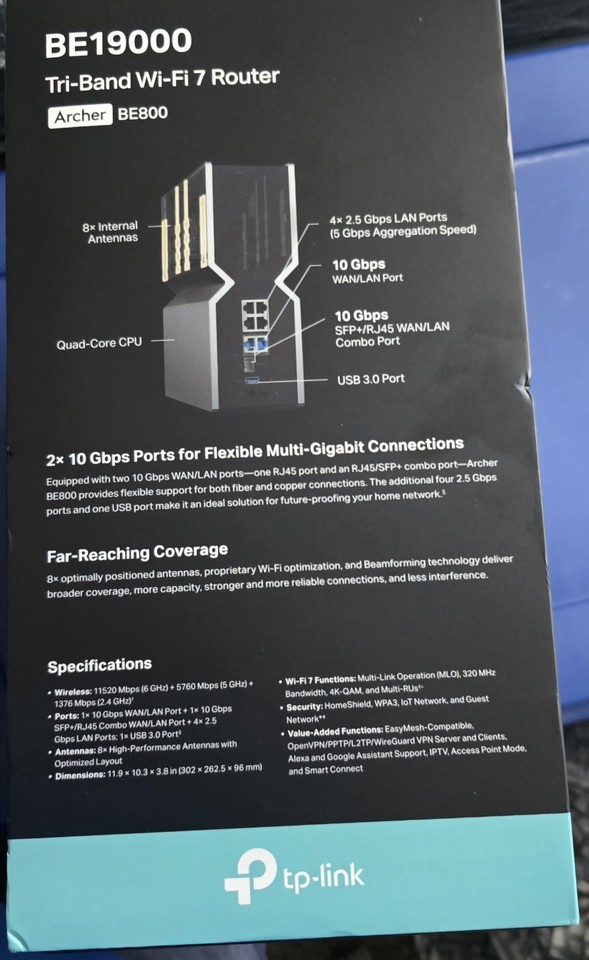 TP-Link Archer BE1900 Tri-Band WiFi 7 Router (Archer BE800) | eBay