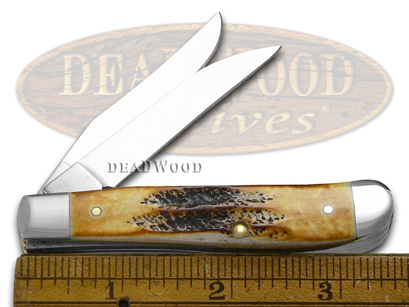 Case xx Knives Mini Trapper 6.5 Bone Stag Handle Stainless Pocket Knife ...