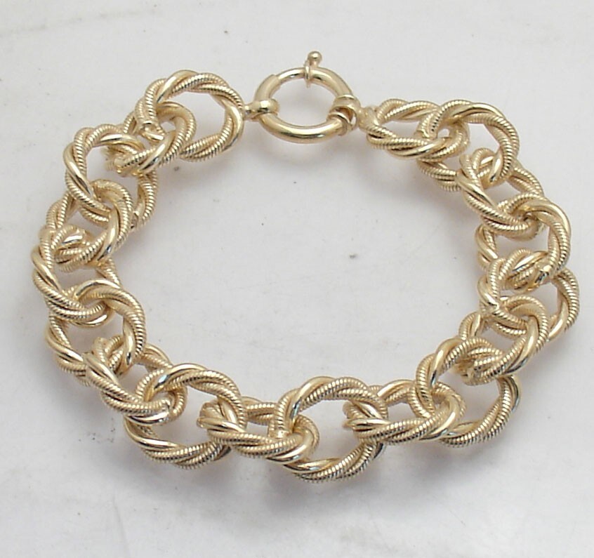 Technibond Texture Twisted Oval Link Bracelet 14K Yellow Gold Plated ...