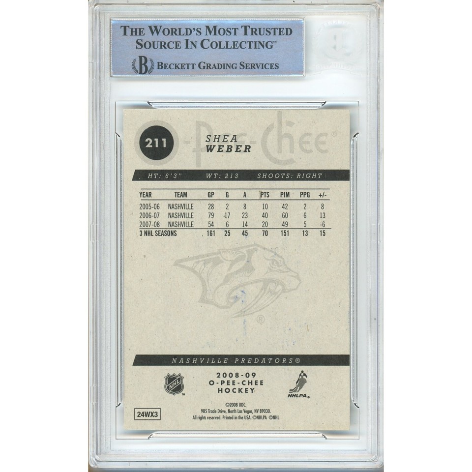 Shea Weber Nashville Predators Auto 2008-09 O-Pee-Chee Hockey BAS ...