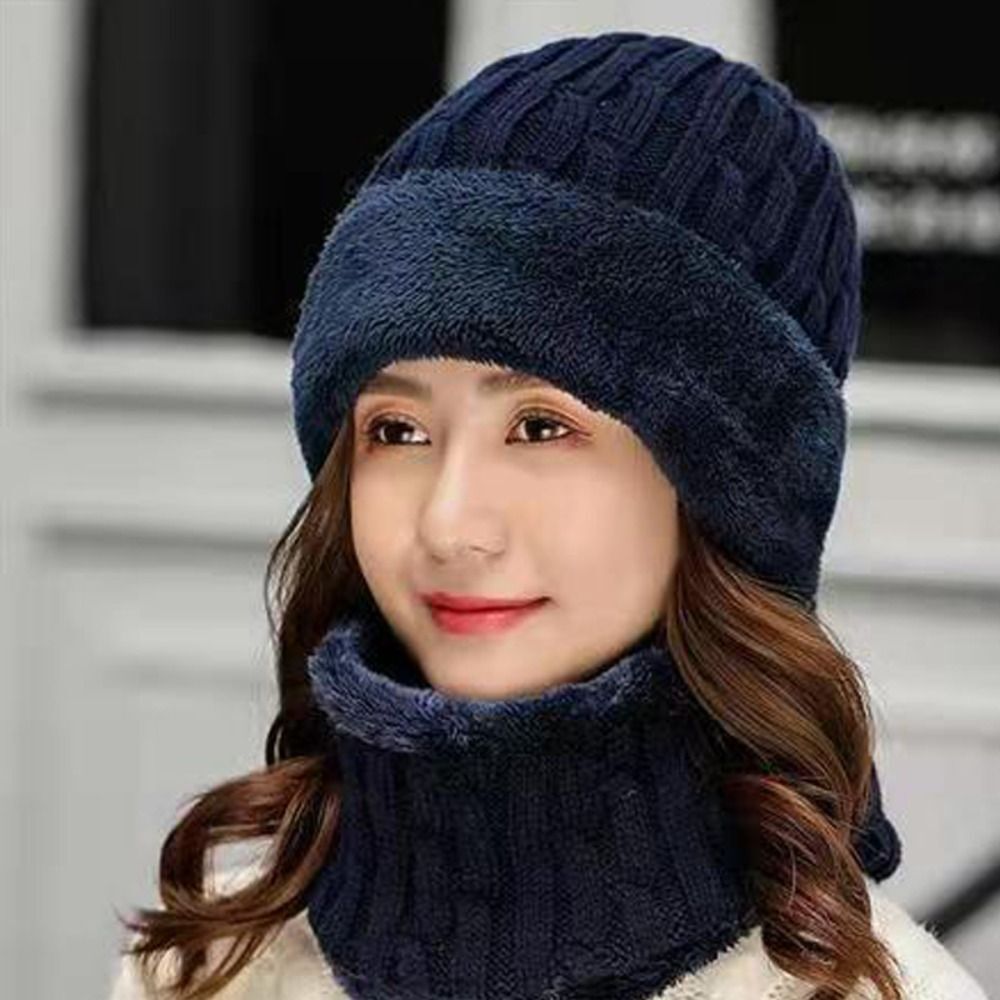 Men Mask Cap Scarves Thicken Knitted Neck Cover Coral Fleece Hat Scarf ...