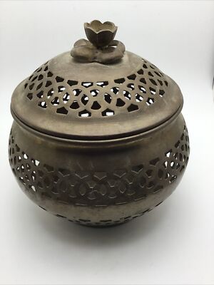 brass lidded incense or Candle burner holder Censer made in India 6''x6 ...